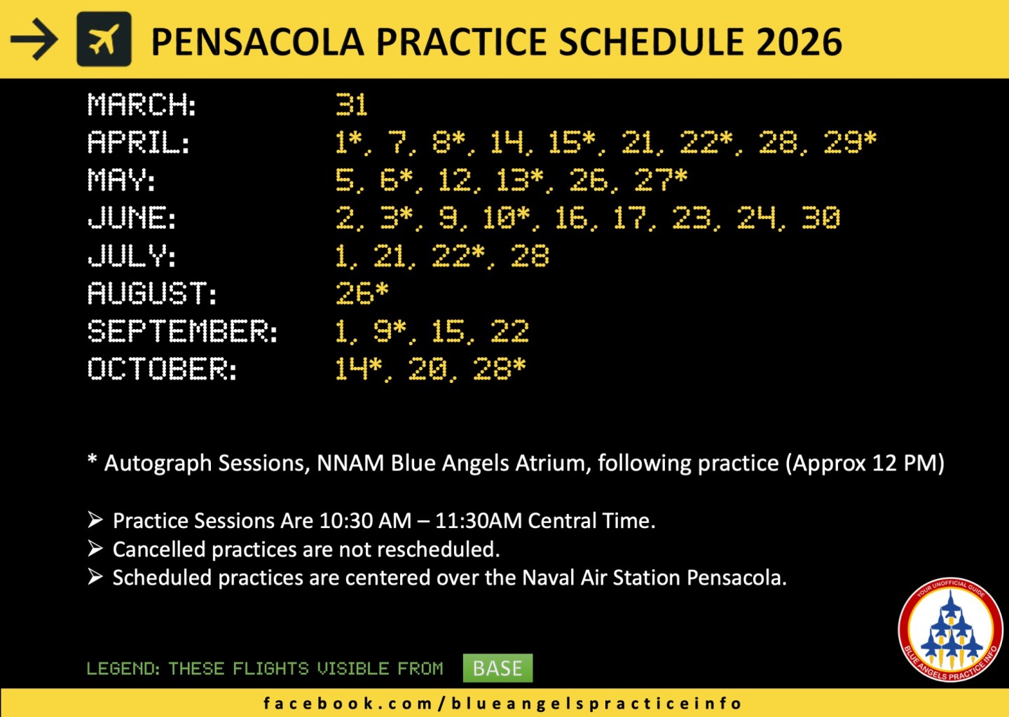 Practice Information – Blue Angels Practice Info